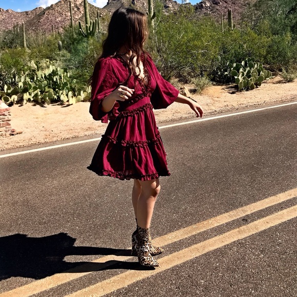 Dresses | Burgundy Open Back Flowy Dress Mini | Poshmark